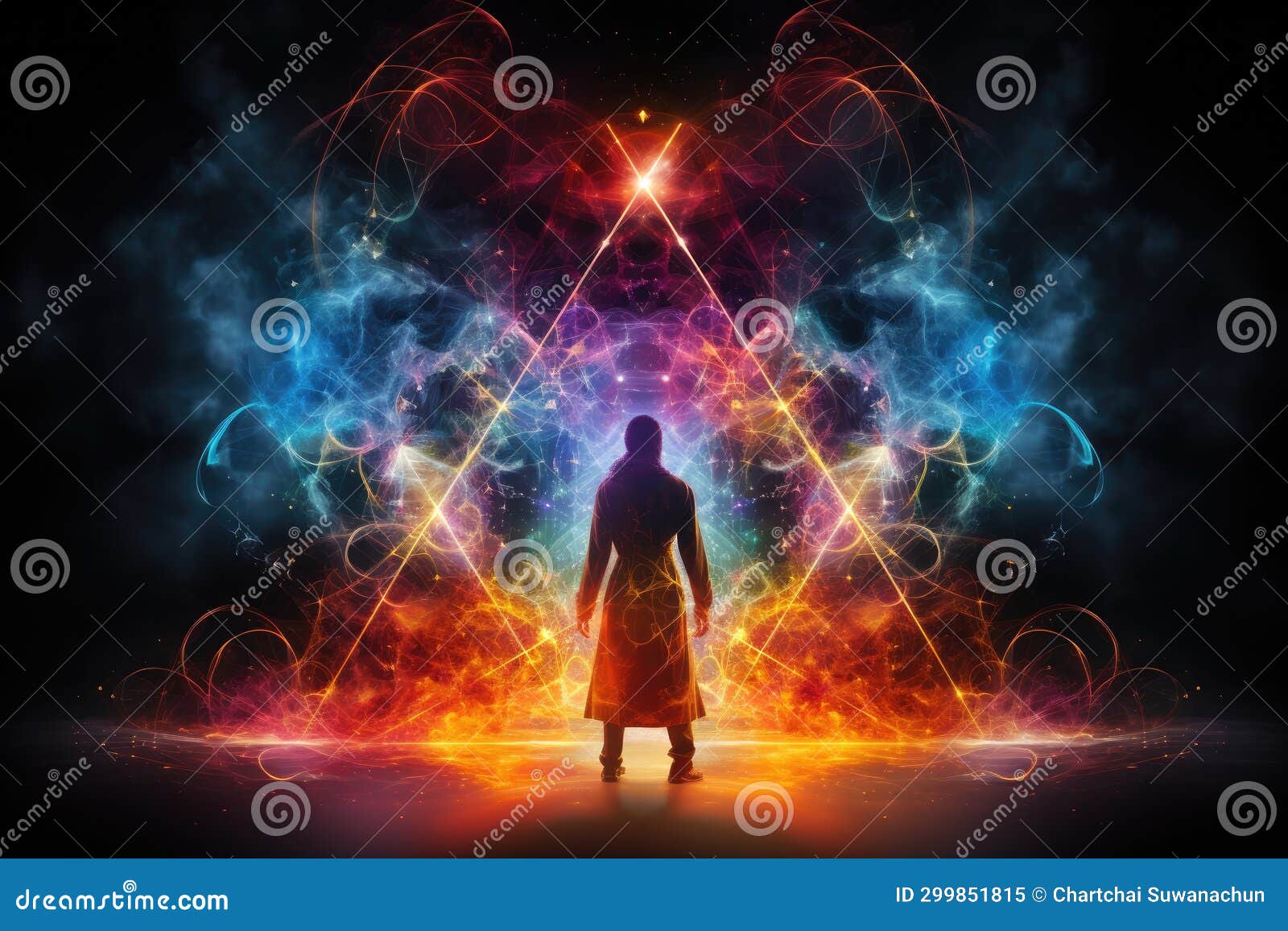 Collage. Mysterious Geometric Shapes with Neon Smoke Light Effect Stock ...