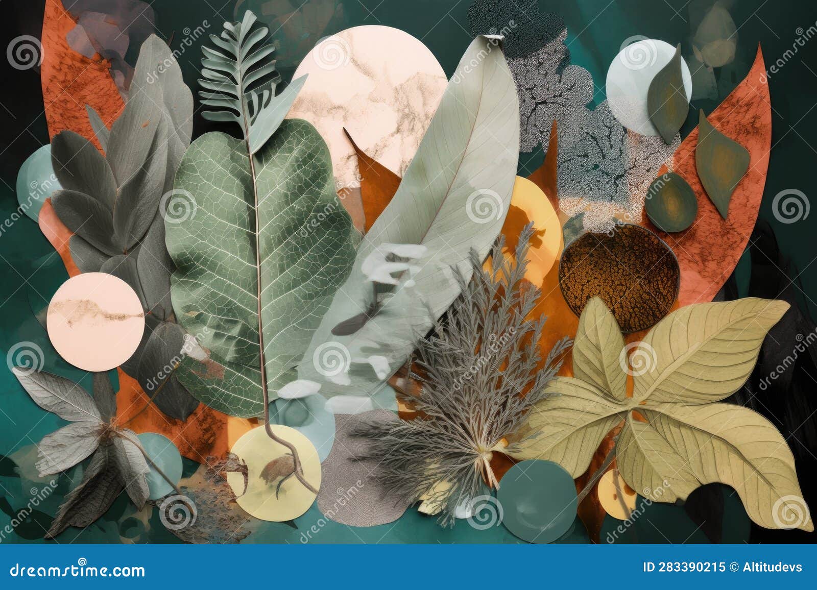 Collage of Natural Elements and Abstract Shapes Stock Illustration ...