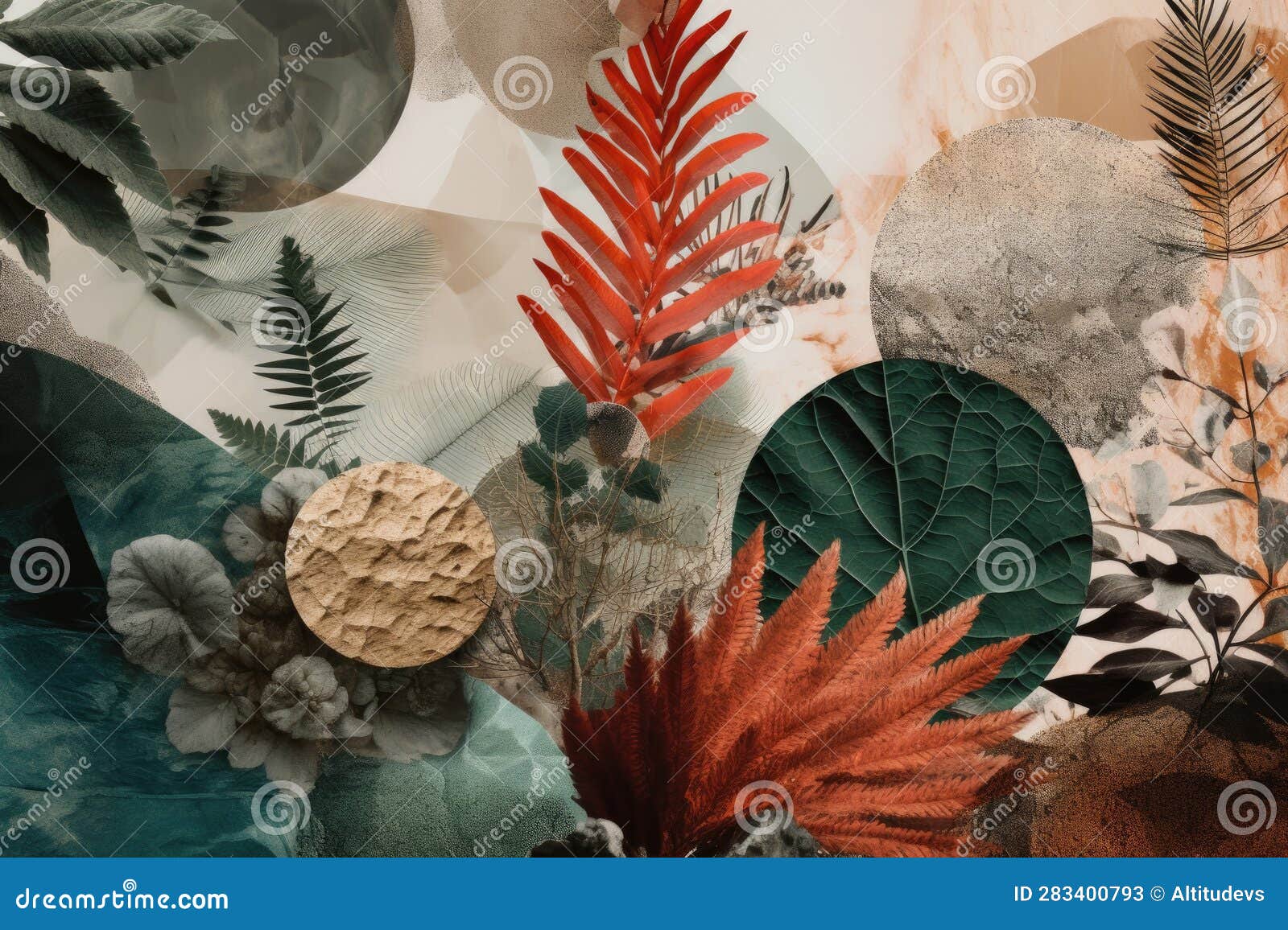Collage of Natural Elements and Abstract Shapes Stock Illustration ...