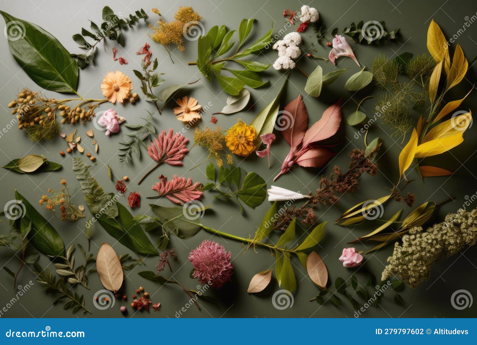 A Collage of Natural Elements, with Flowers and Leaves in the Mix Stock ...