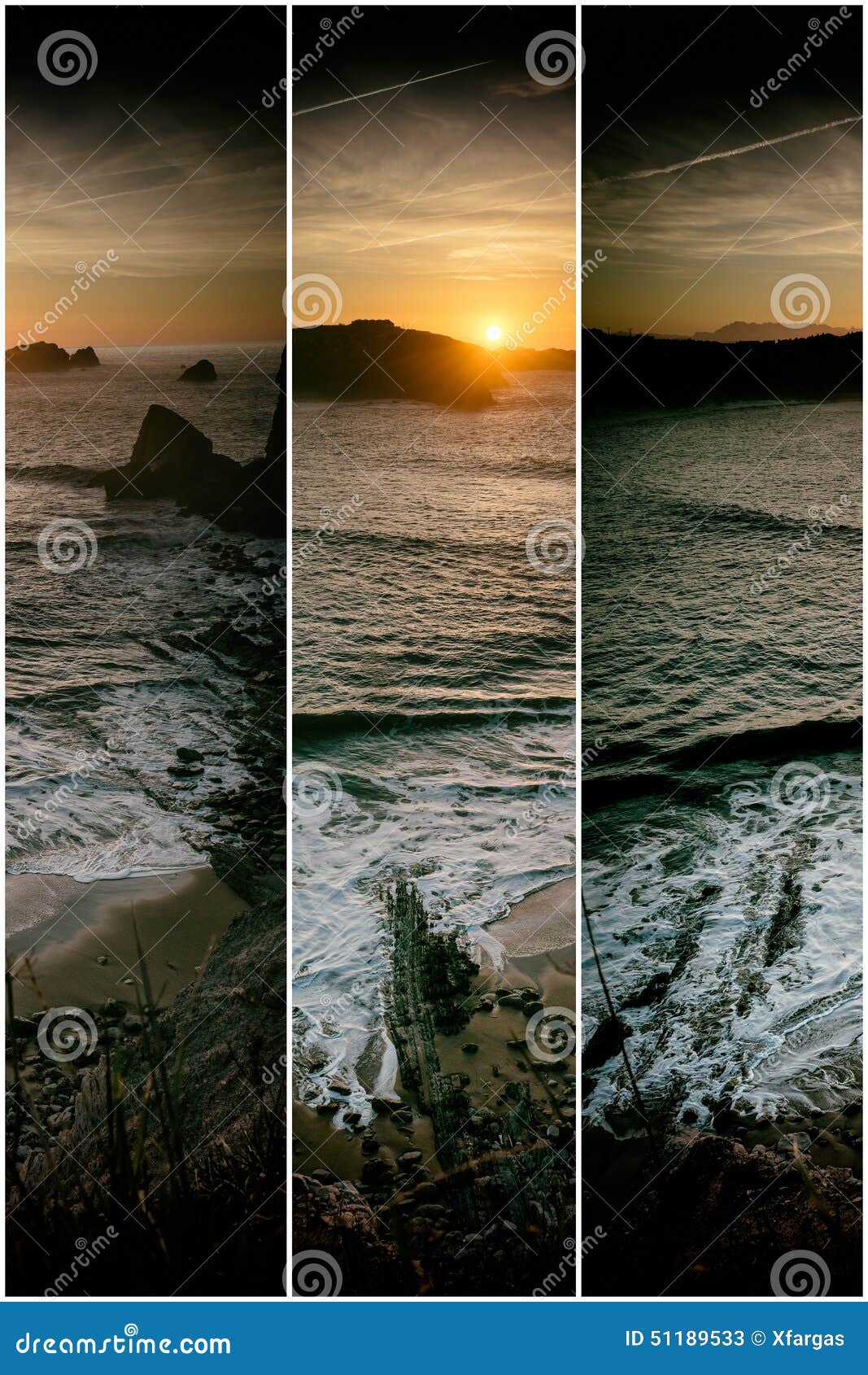 Collage Nature, Sunset at Beach Stock Image - Image of romantic, rock ...