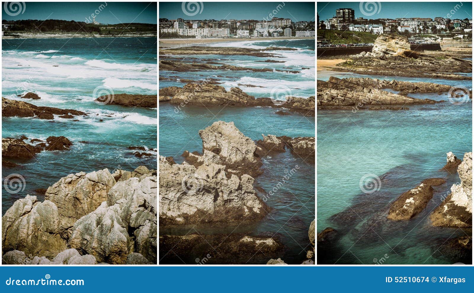 Collage Nature, Waves Breaking in the Beach Stock Photo - Image of ...