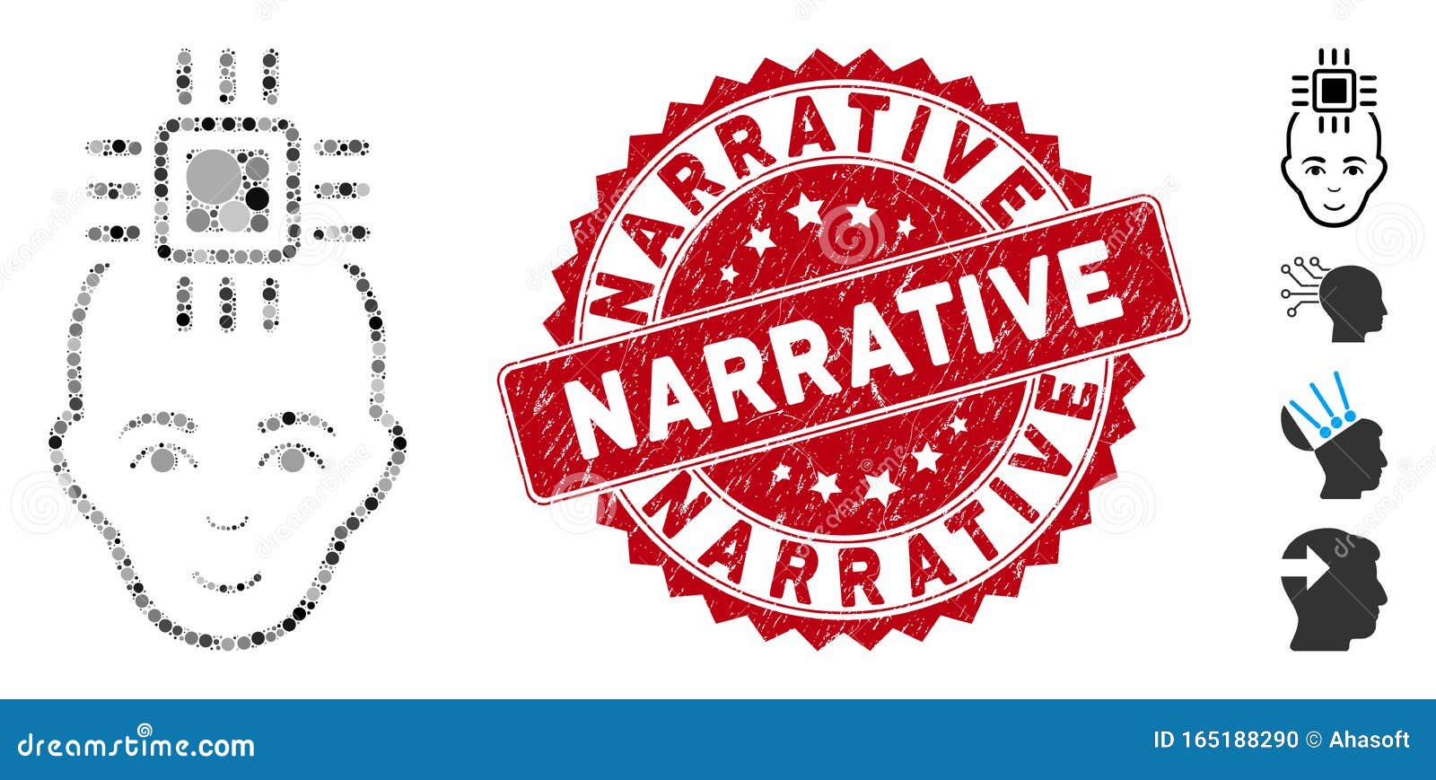 Collage Neural Computer Interface Icon with Textured Narrative Seal ...