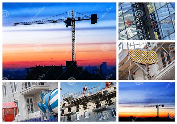 Collage of a New Residential Building Stock Image - Image of excavate ...