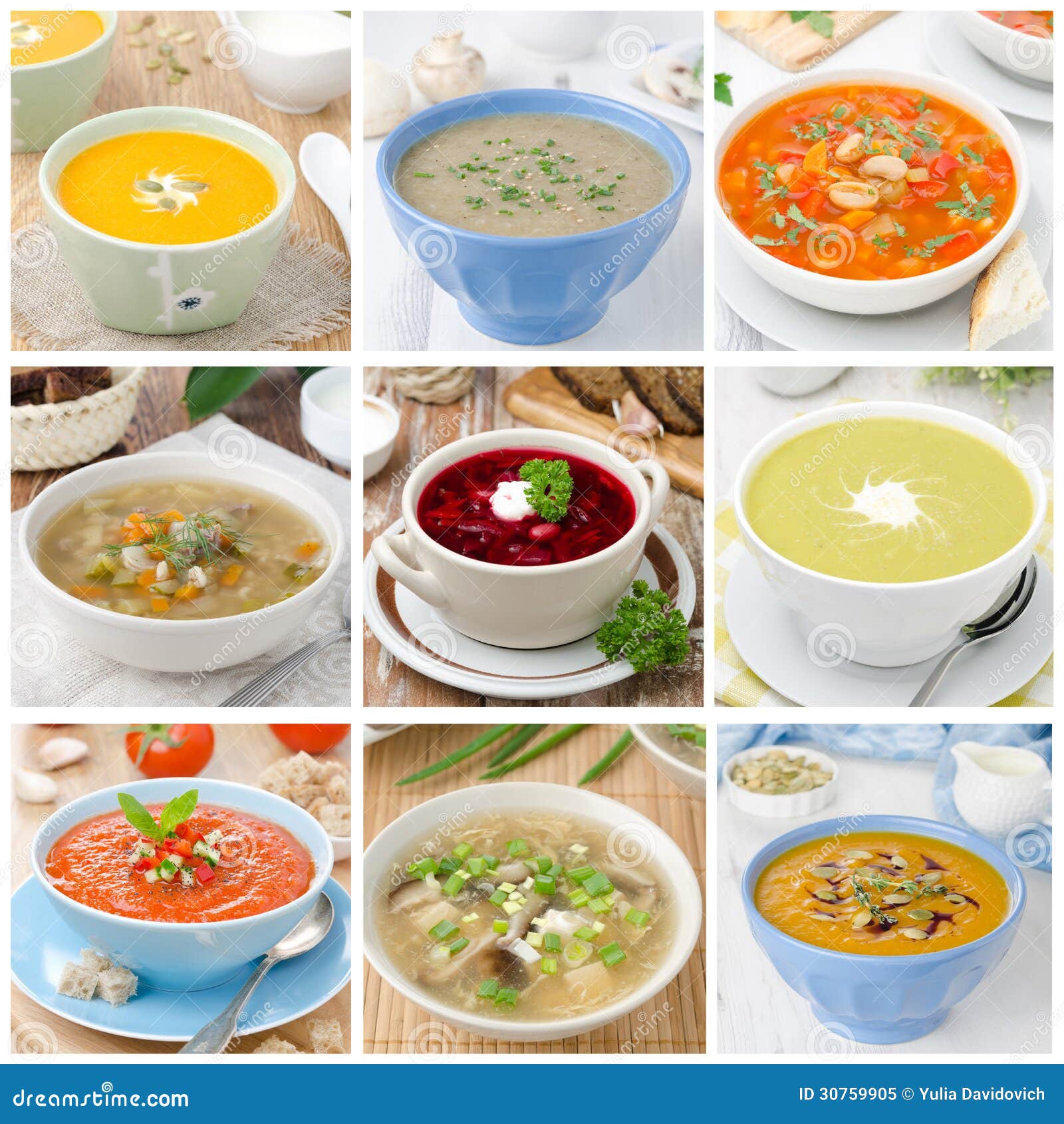 Collage of Nine Different Colorful Soups Stock Image - Image of healthy ...
