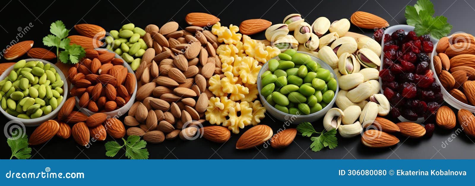Collage of Nuts and Dry Fruits on Dark, Top View Stock Illustration ...