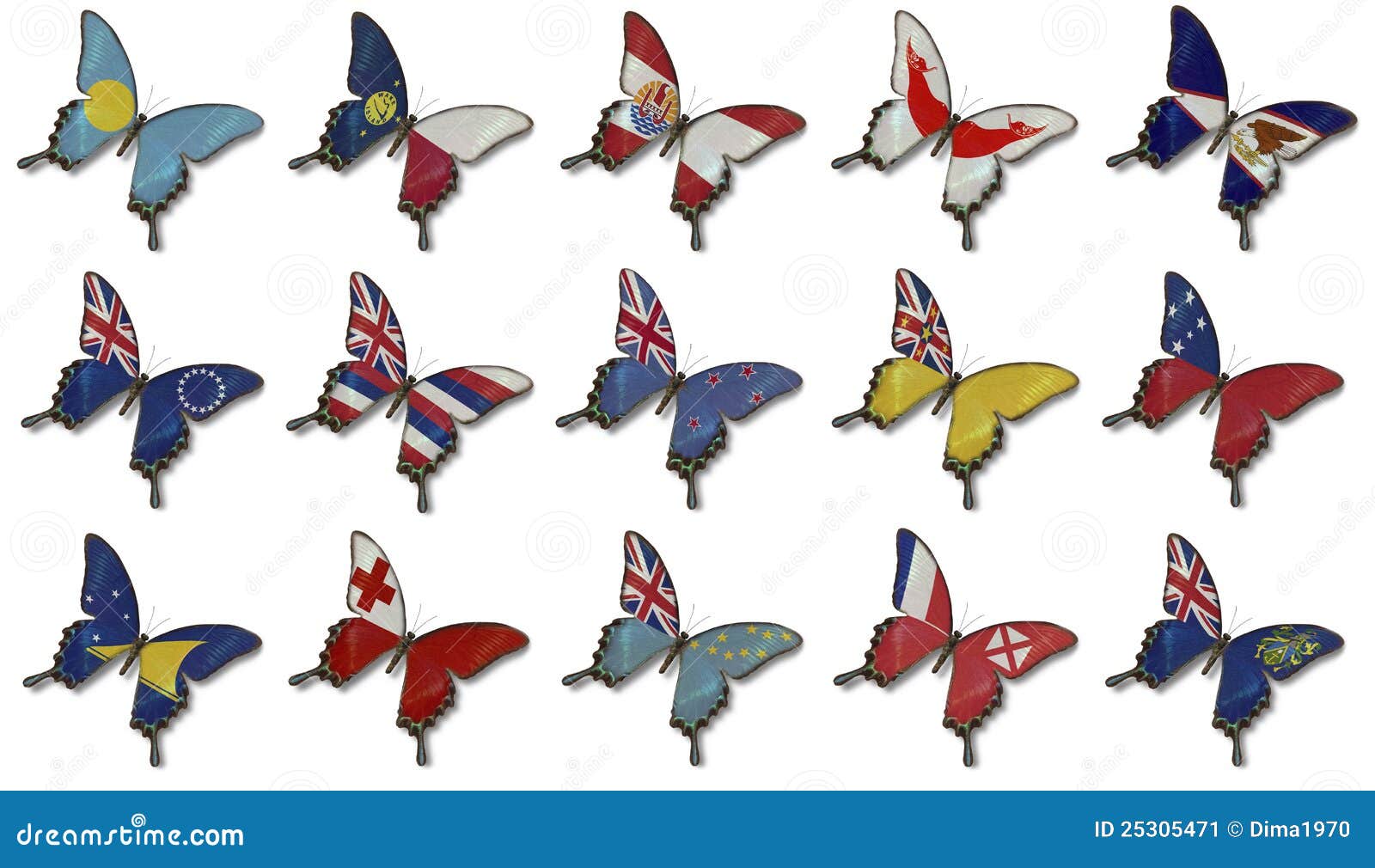 Collage from Oceania Flags on Butterflies Stock Illustration ...