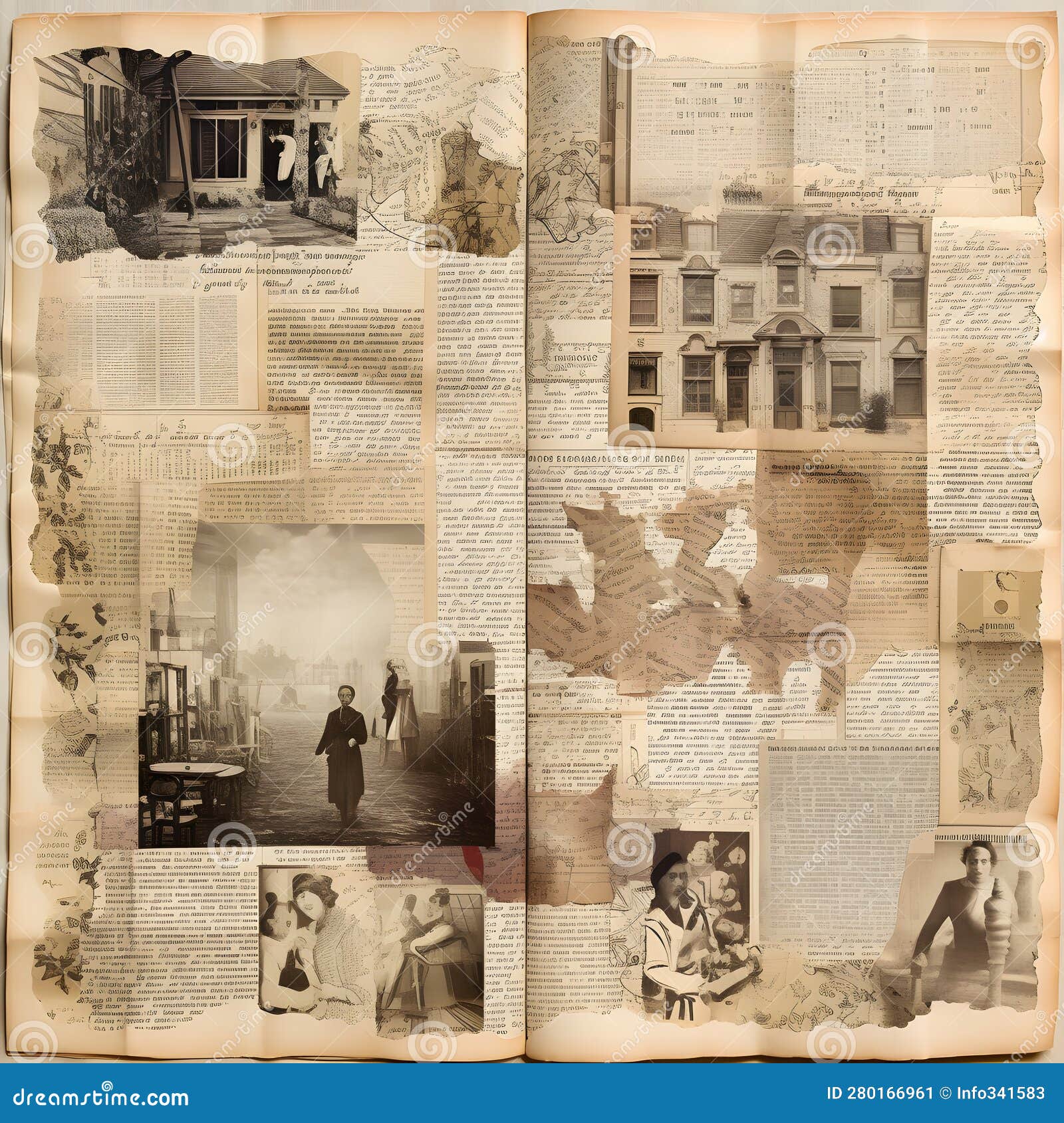 Collage of Old Book Pages Creates a Vintage and Nostalgic Two ...