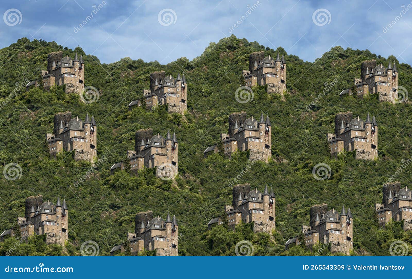 Collage with an Old Castle on the Mountainside Stock Image - Image of ...