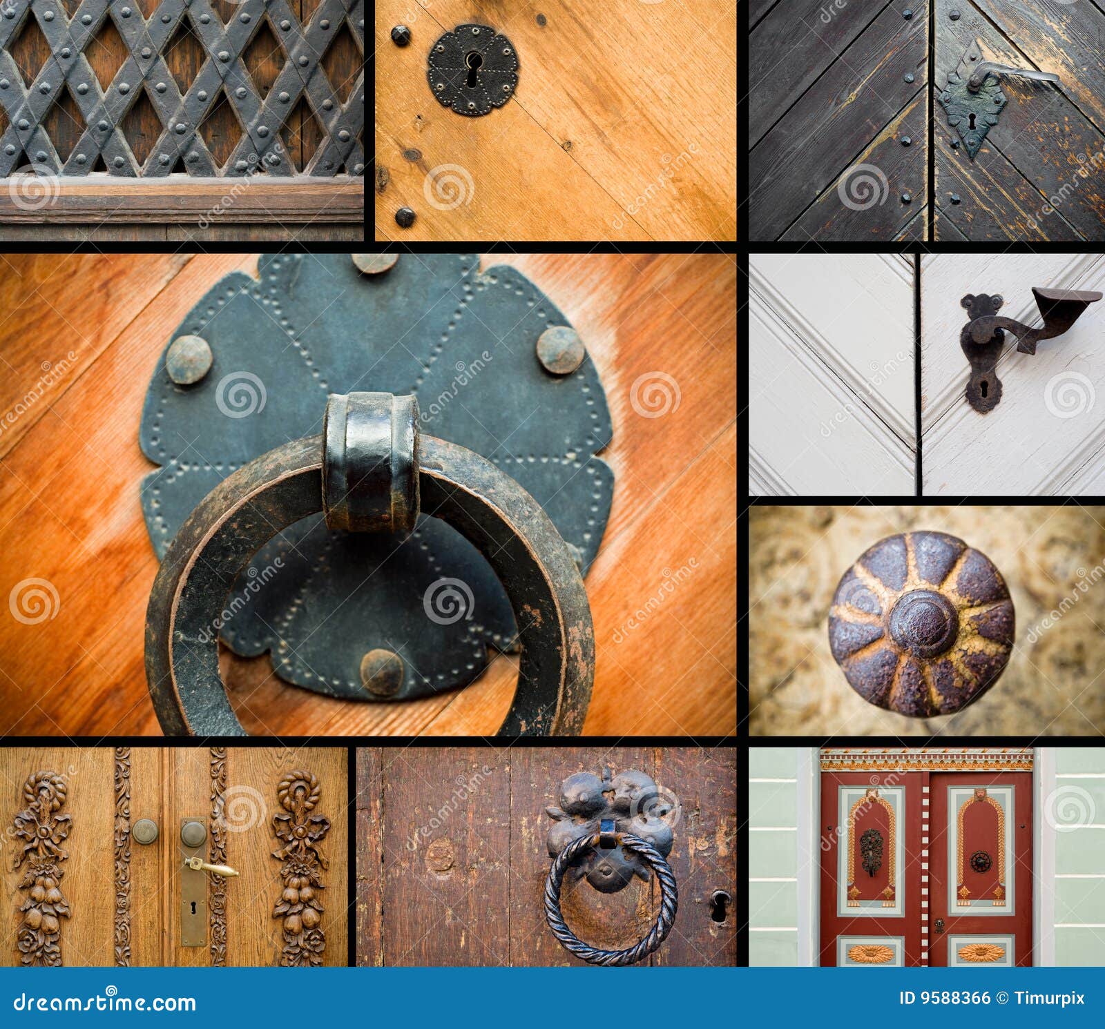 Collage of Old Doors and Locks Stock Photo - Image of close, nail: 9588366