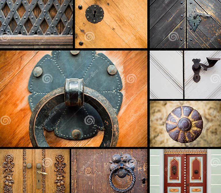 Collage of Old Doors and Locks Stock Photo - Image of close, nail: 9588366