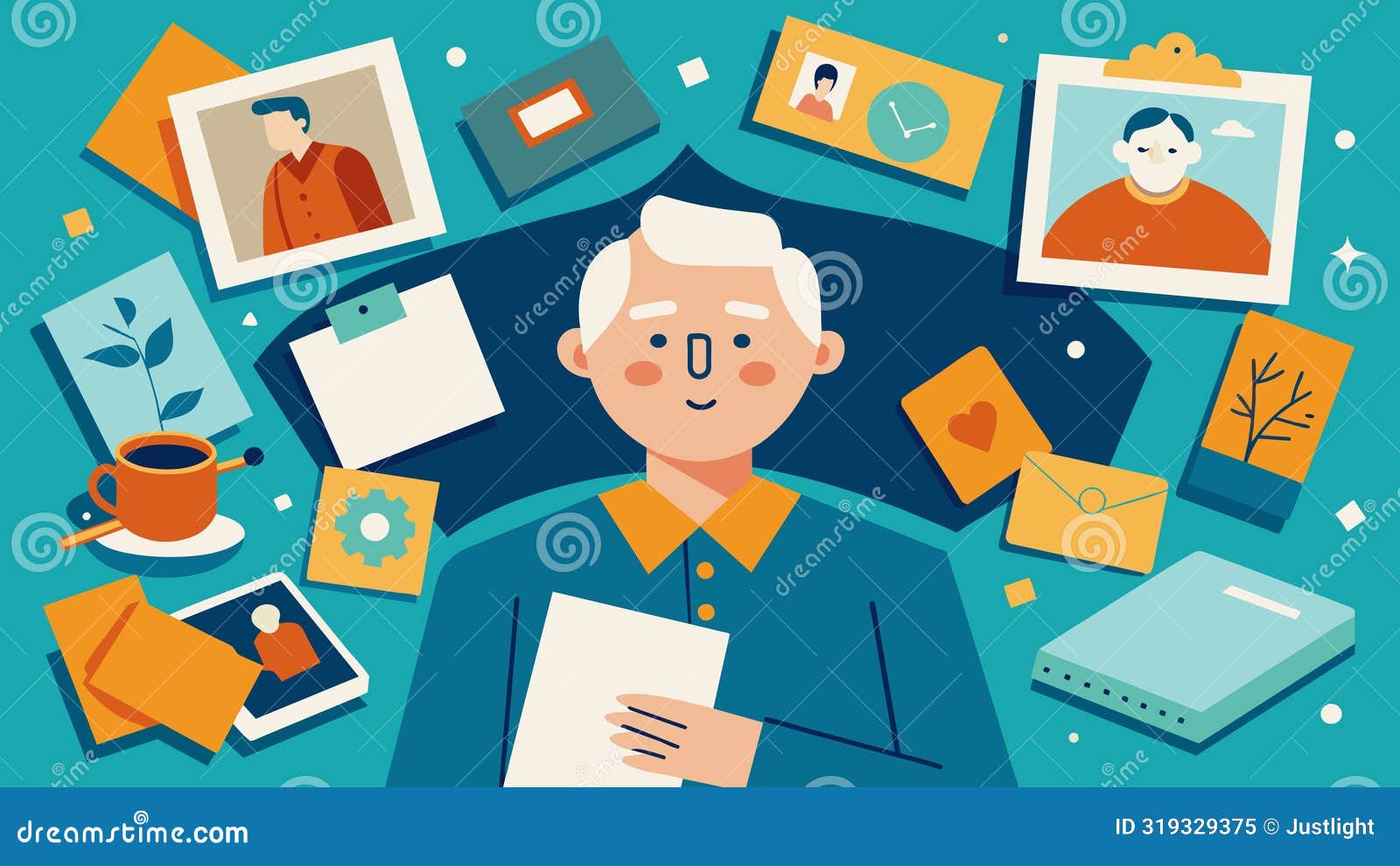 A Collage of Old Photographs Postcards and Mementos Spread Out in Front ...