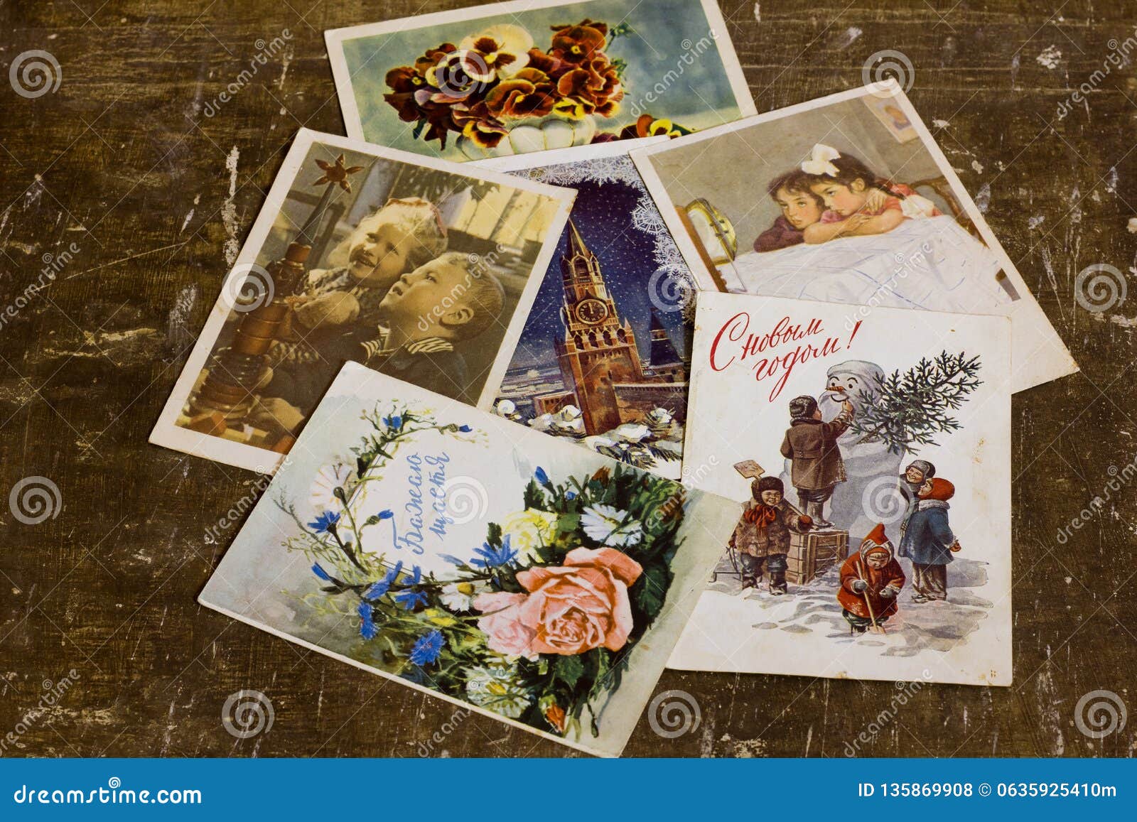A Collage Of Old Post-war Soviet Postcards. Editorial Image ...