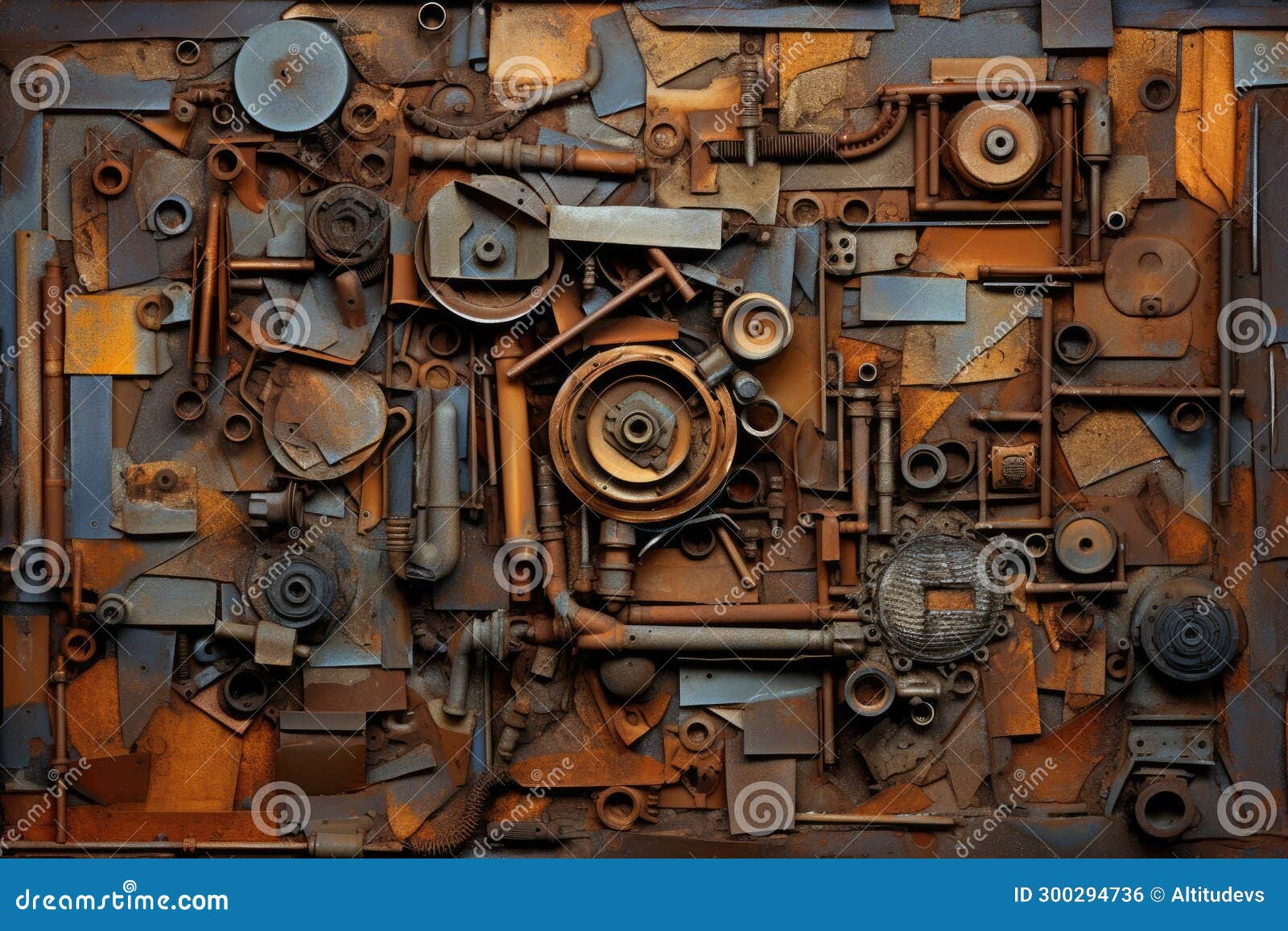 A Collage of Old, Rusty Metal Pieces Arranged in an Abstract Pattern ...