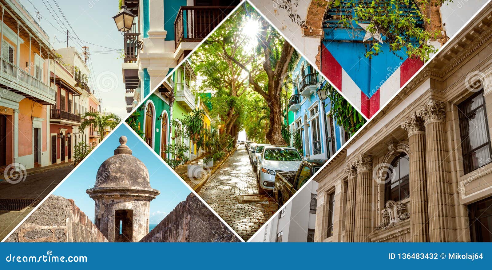 Collage of Old San Juan, Puerto Rico Stock Photo - Image of flag, morro ...