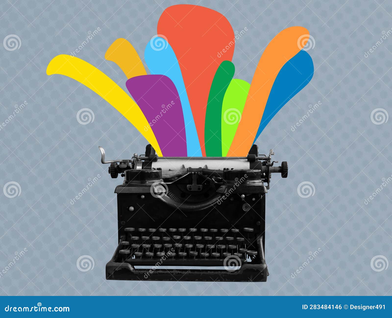 Collage with Old Typewriter and Color Splashes As Symbol of Creative ...