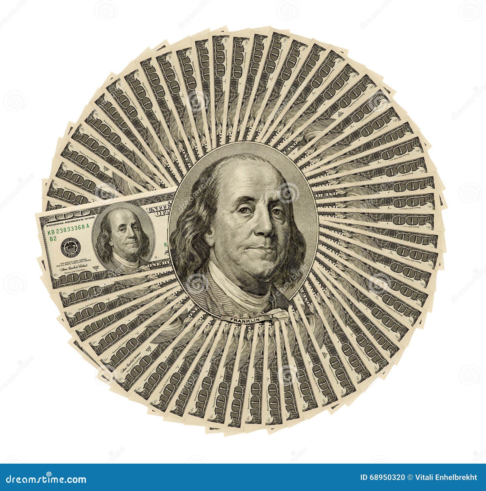 Collage Of 100 Dollar Bills Curved From Different Sides Isolated On ...