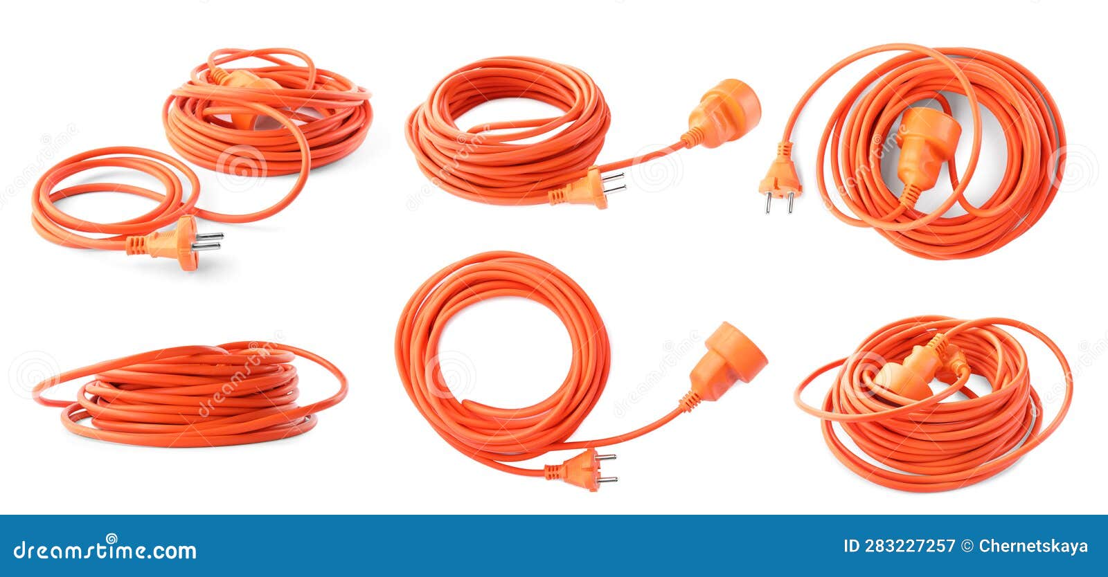 Collage with Orange Extension Cord on White, Different Sides Stock ...