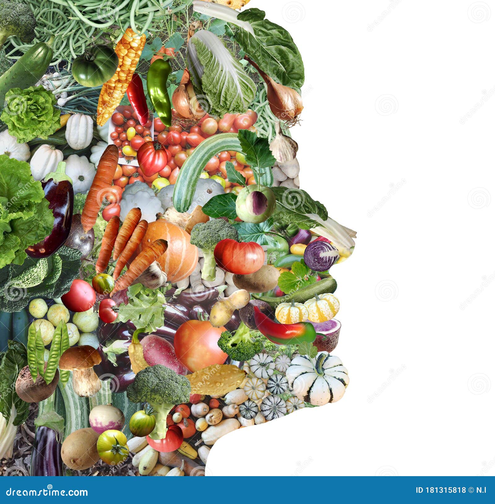 Collage of Organic Vegetables, Making an Human Profile Stock Photo ...
