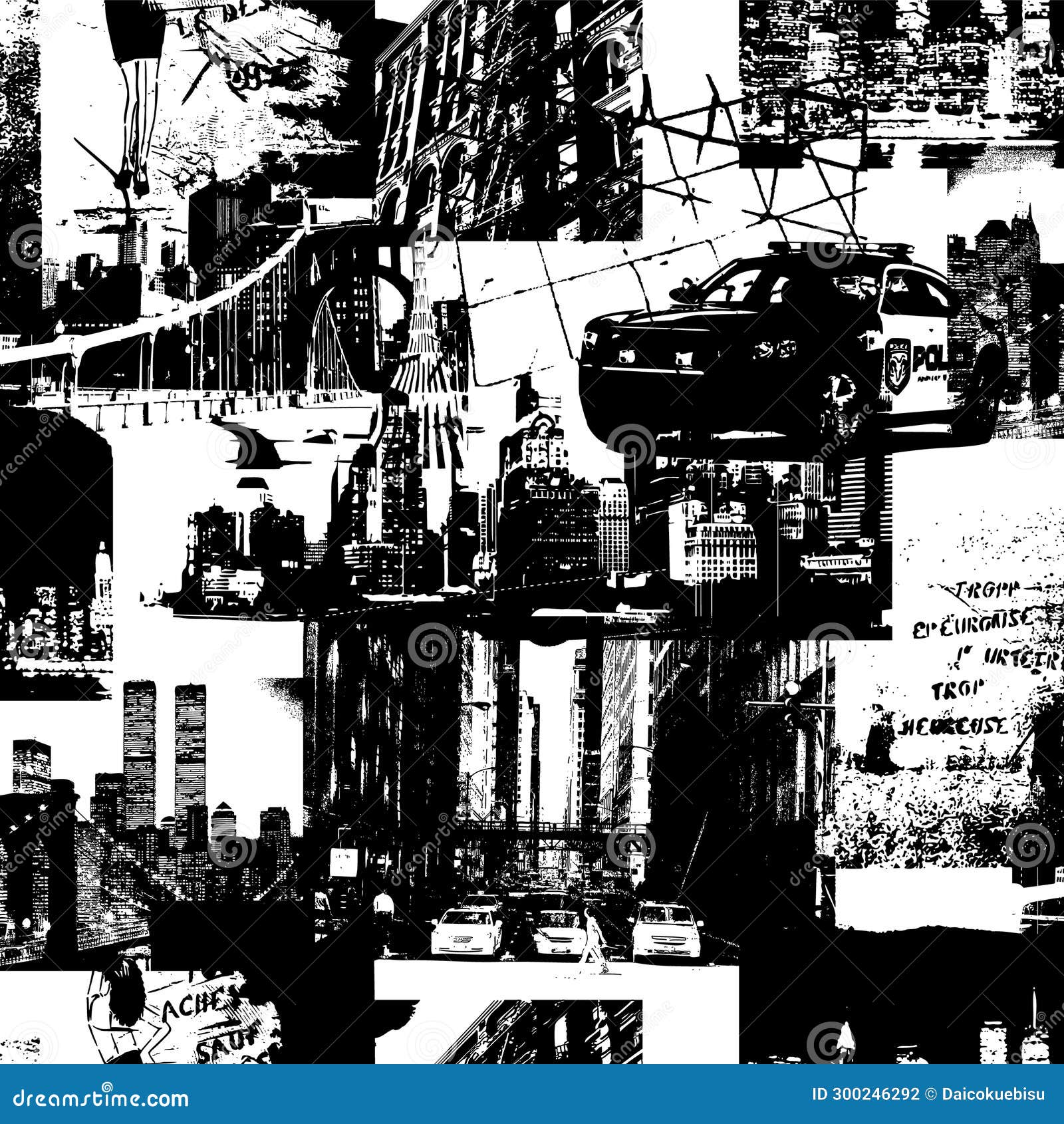 Collage Pattern of Cityscape Drawn with Abstract Technique, Stock ...