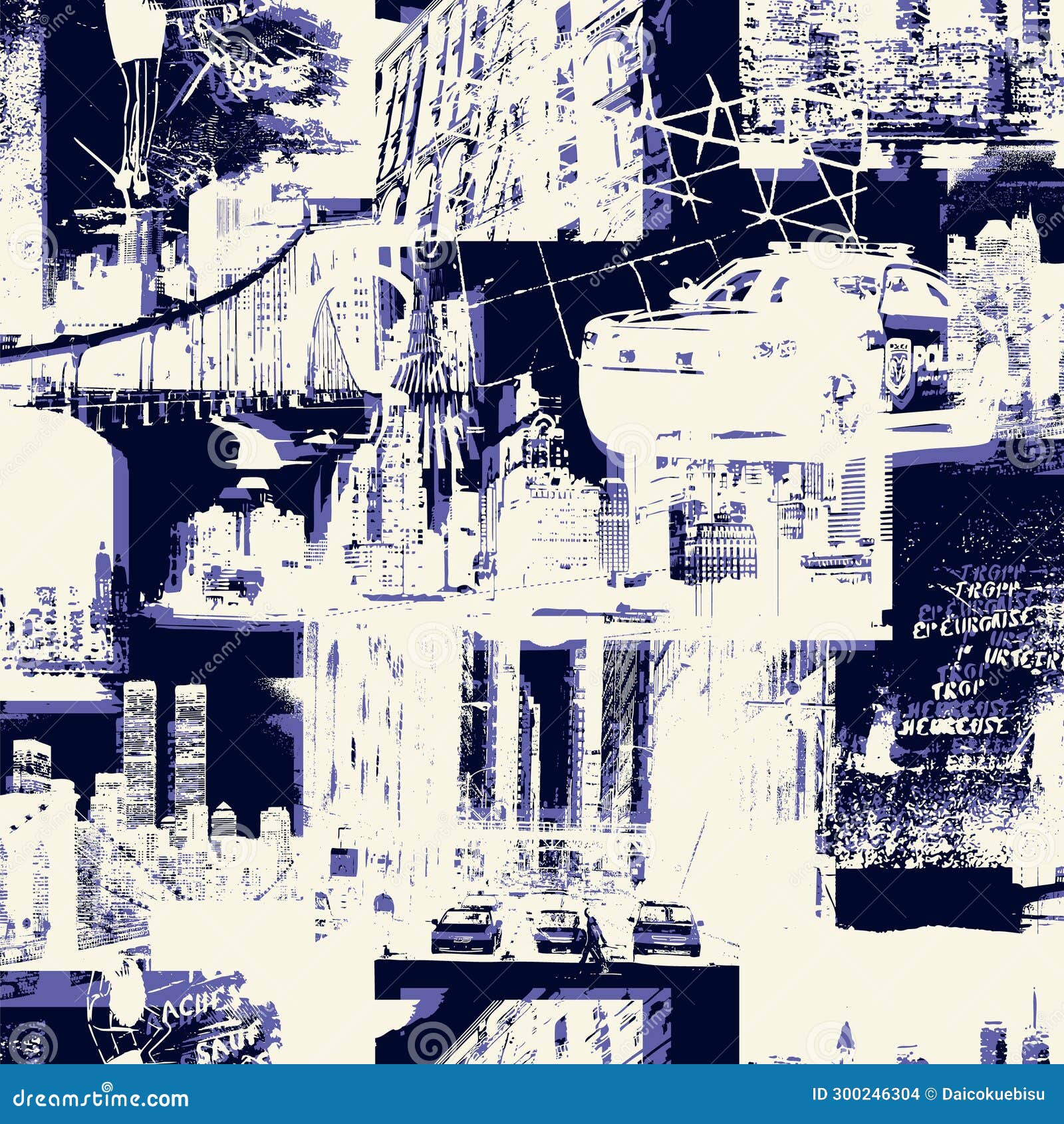 Collage Pattern of Cityscape Drawn with Abstract Technique, Stock ...