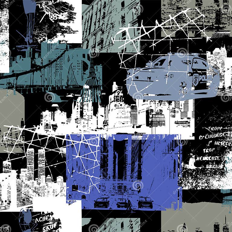 Collage Pattern of Cityscape Drawn with Abstract Technique, Stock ...