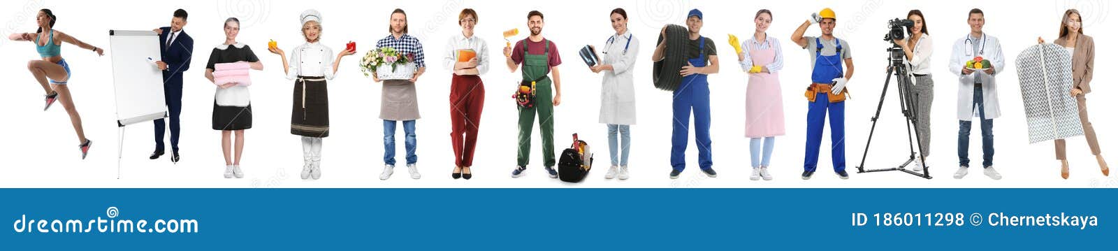 Collage with People of Different Professions on Background. Banner ...