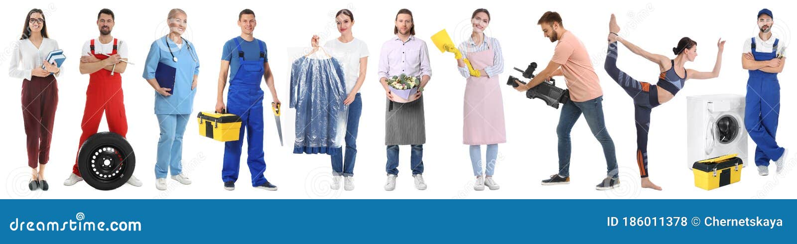 Collage with People of Different Professions on Background. Banner ...
