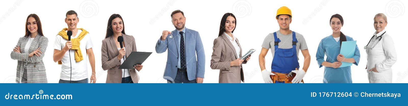 Collage with People of Different Professions on Background. Banner ...