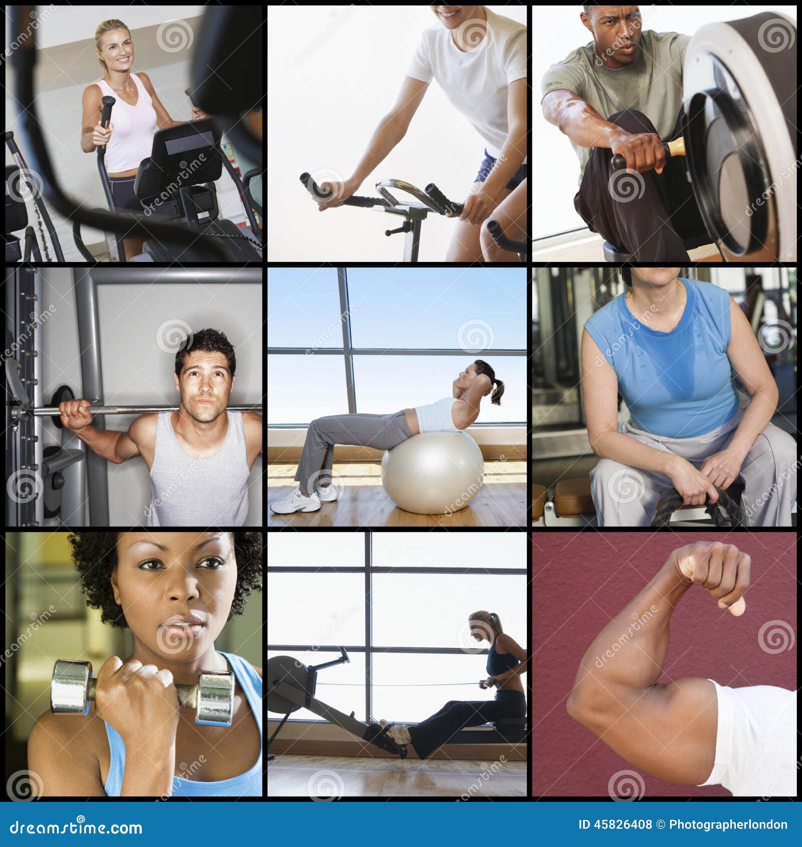 Collage of People Exercising in Gym Stock Photo - Image of collage ...