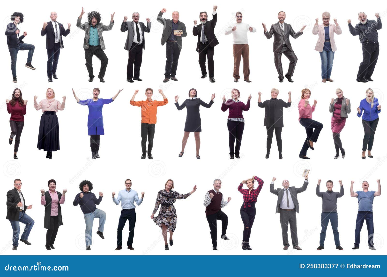 Collage of People Joyful Energetic Full Length Isolated Stock Image ...
