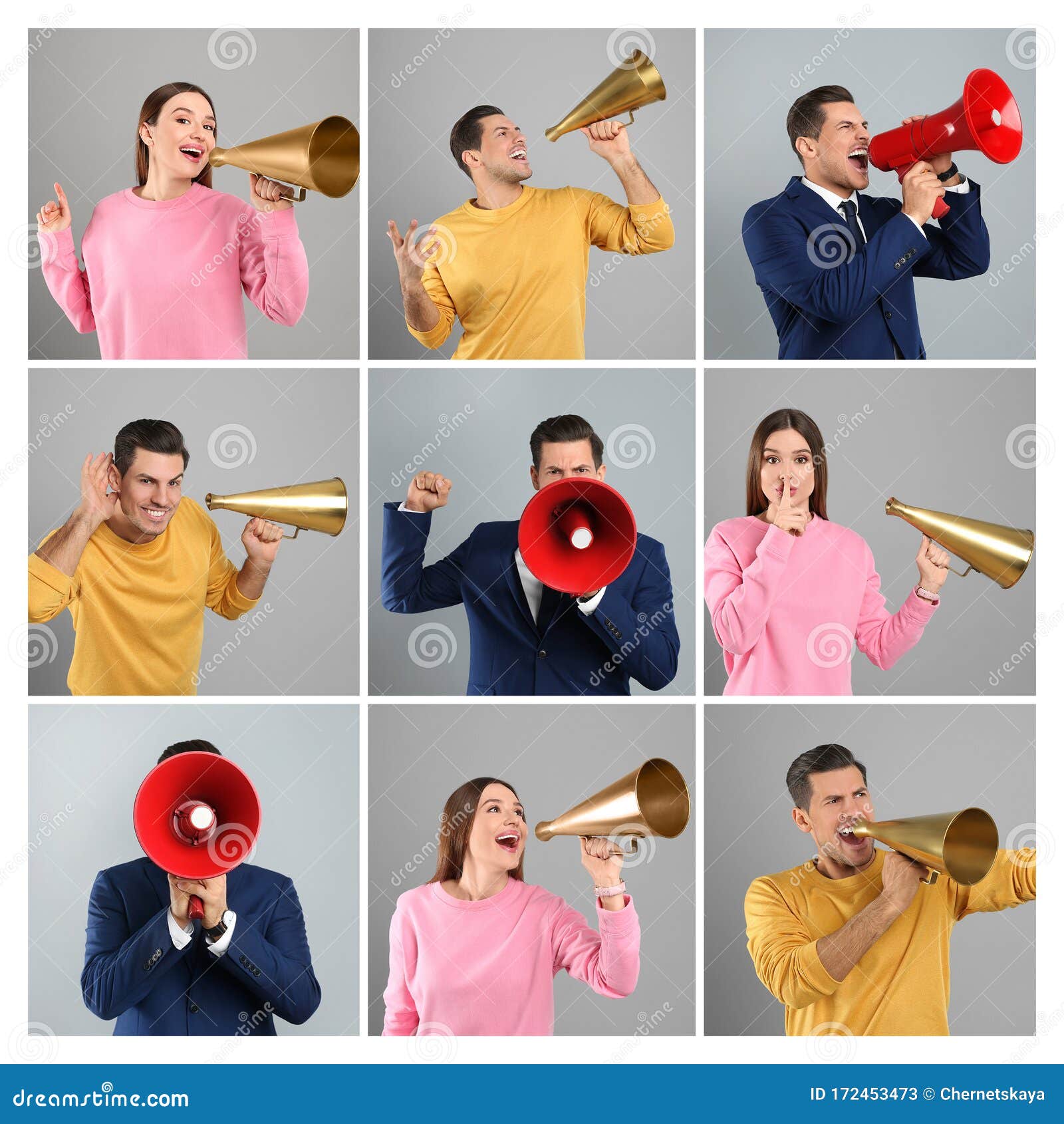 Collage of People with Megaphones on Background Stock Image - Image of ...