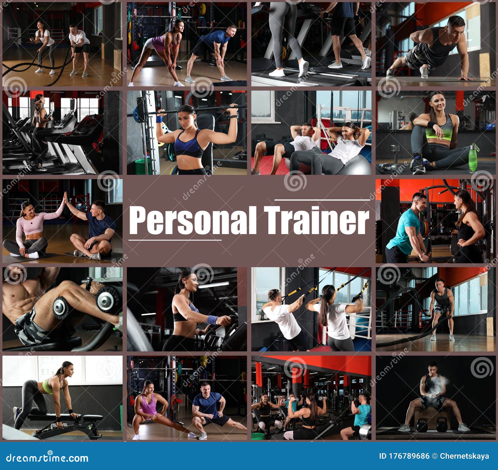 Collage of People in Gym and Text Personal Trainer Stock Photo - Image ...