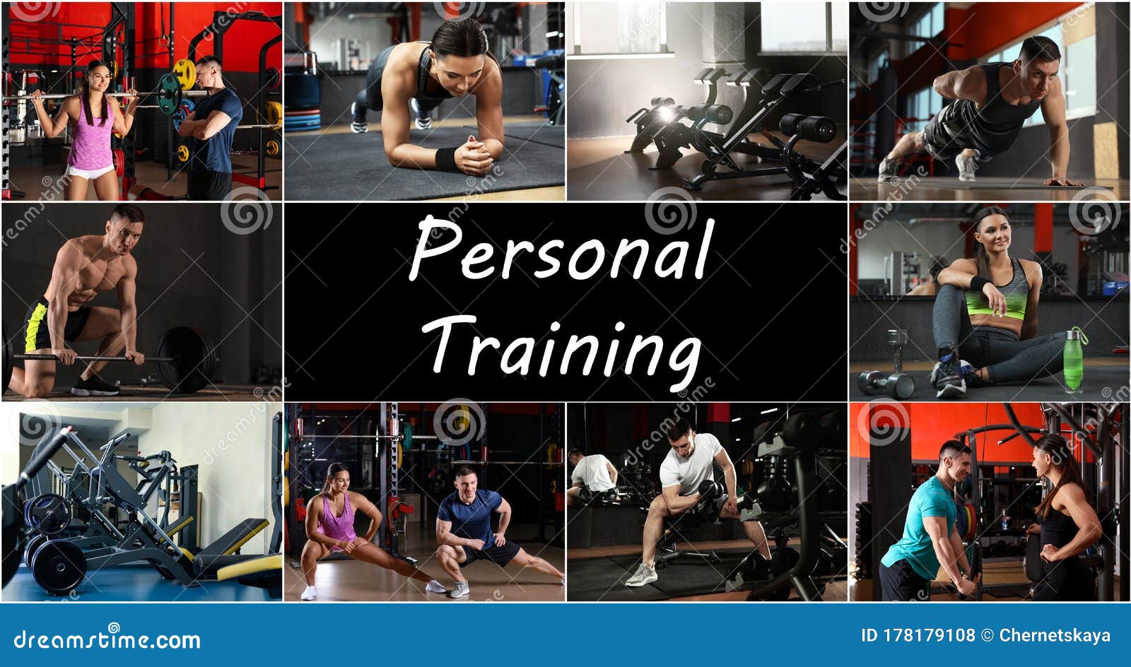 Collage of People in Gym and Text Personal Training Stock Photo - Image ...