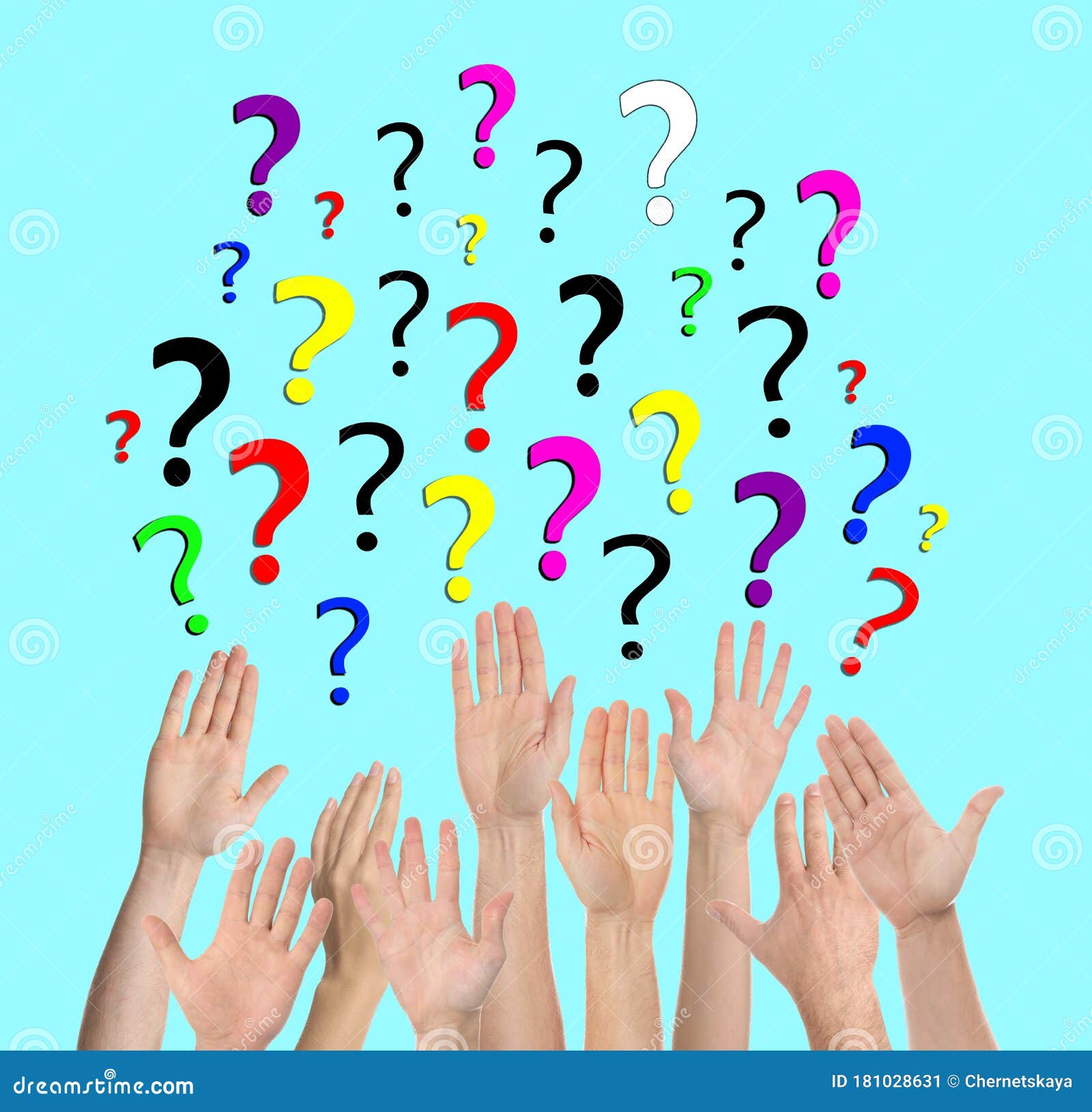 Collage of People Raising Hands and Question Marks on Turquoise ...