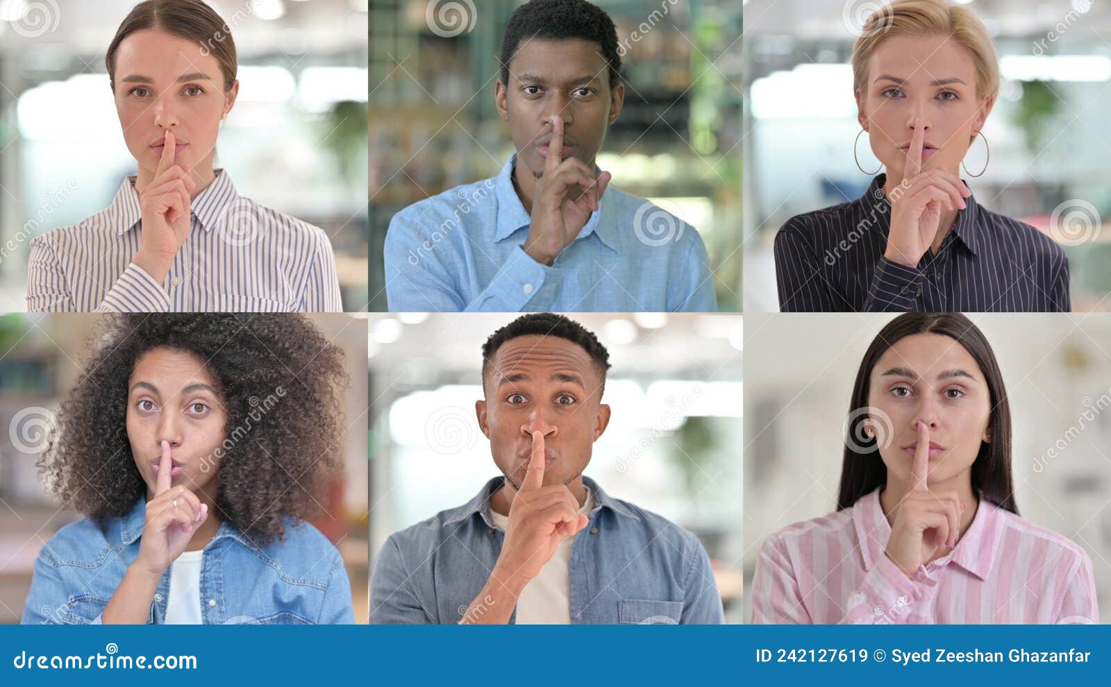 Collage of People Showing Quiet Sign, Finger on Lips Stock Image ...
