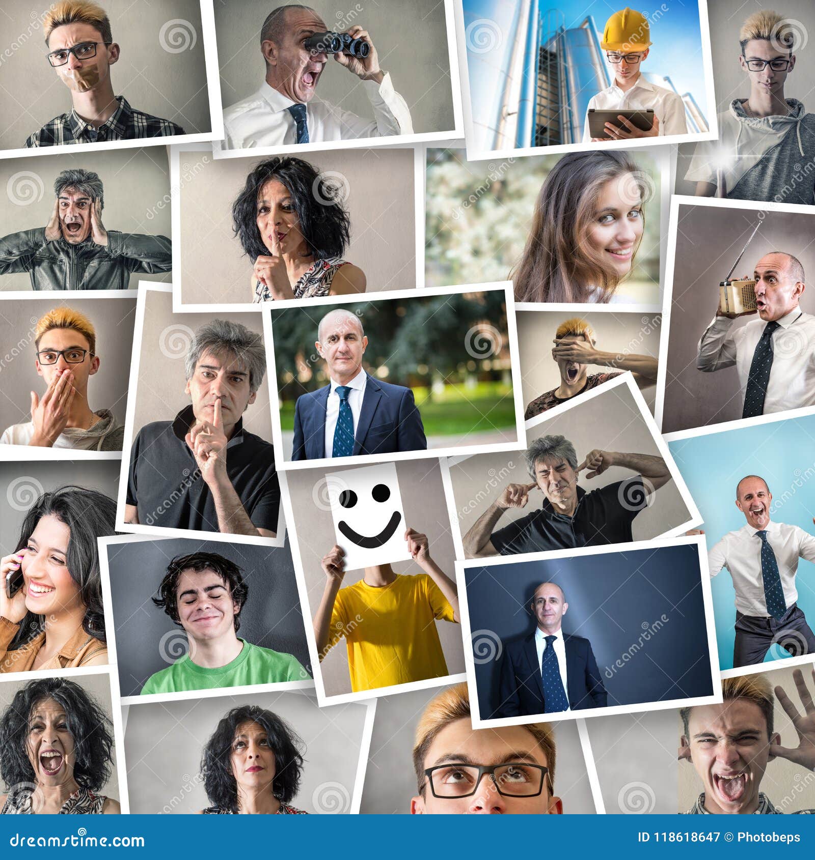 Collage of People in Various Expressions Stock Image - Image of ...