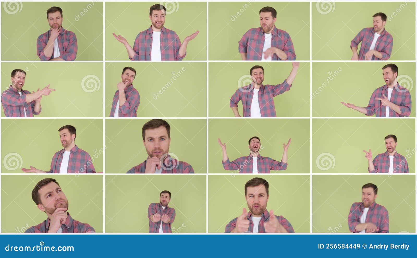 Collage of a Person Showing Different Gestures, Smiling while Posing, Looking at the Camera ...
