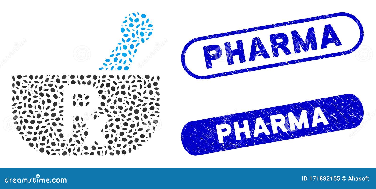 Elliptic Collage Pharmacy Mortar with Textured Pharma Stamps Stock ...