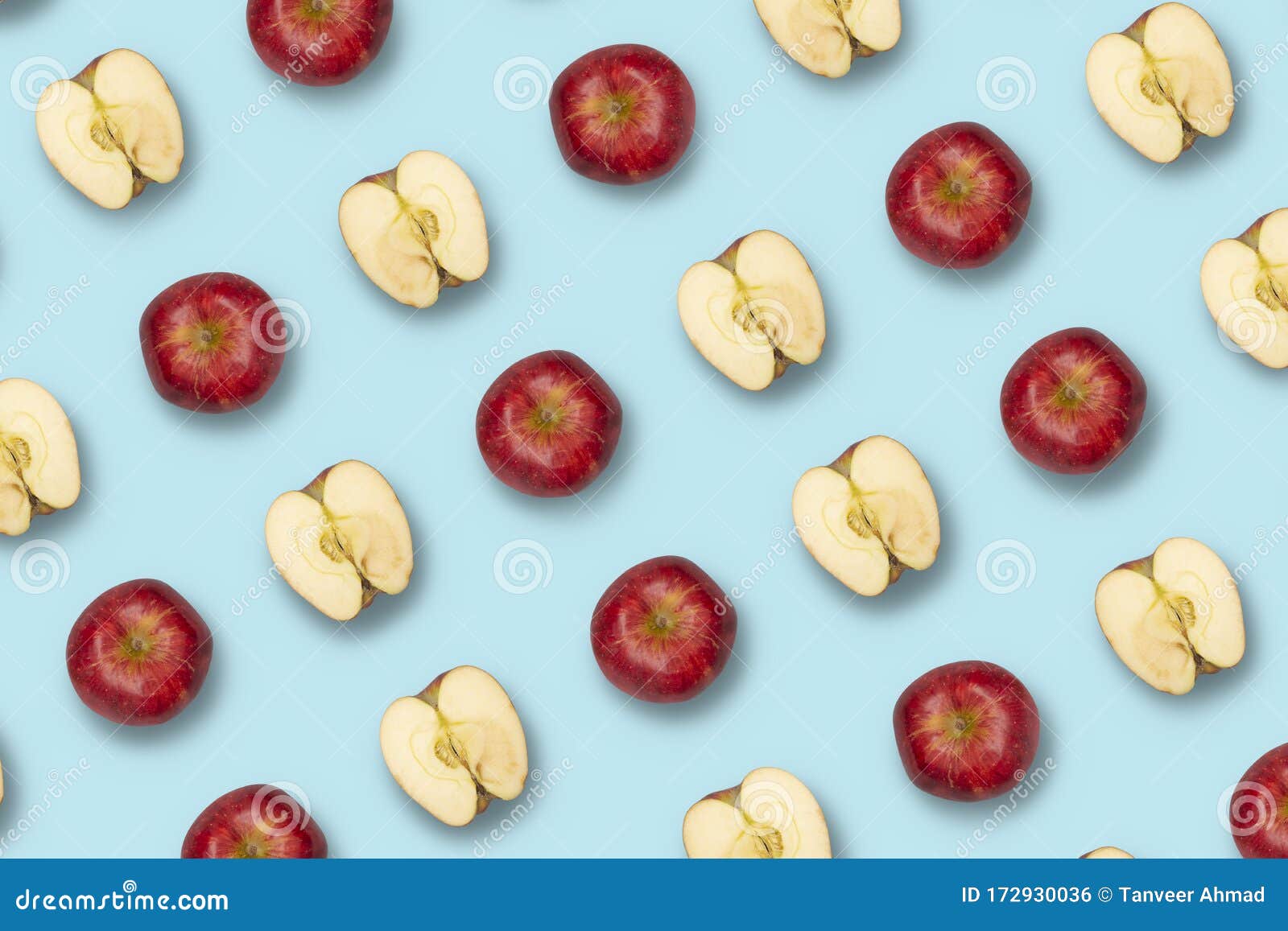 Collage Photo of Apple Fruit on Light Blue Color, Pattern of Food Stock ...