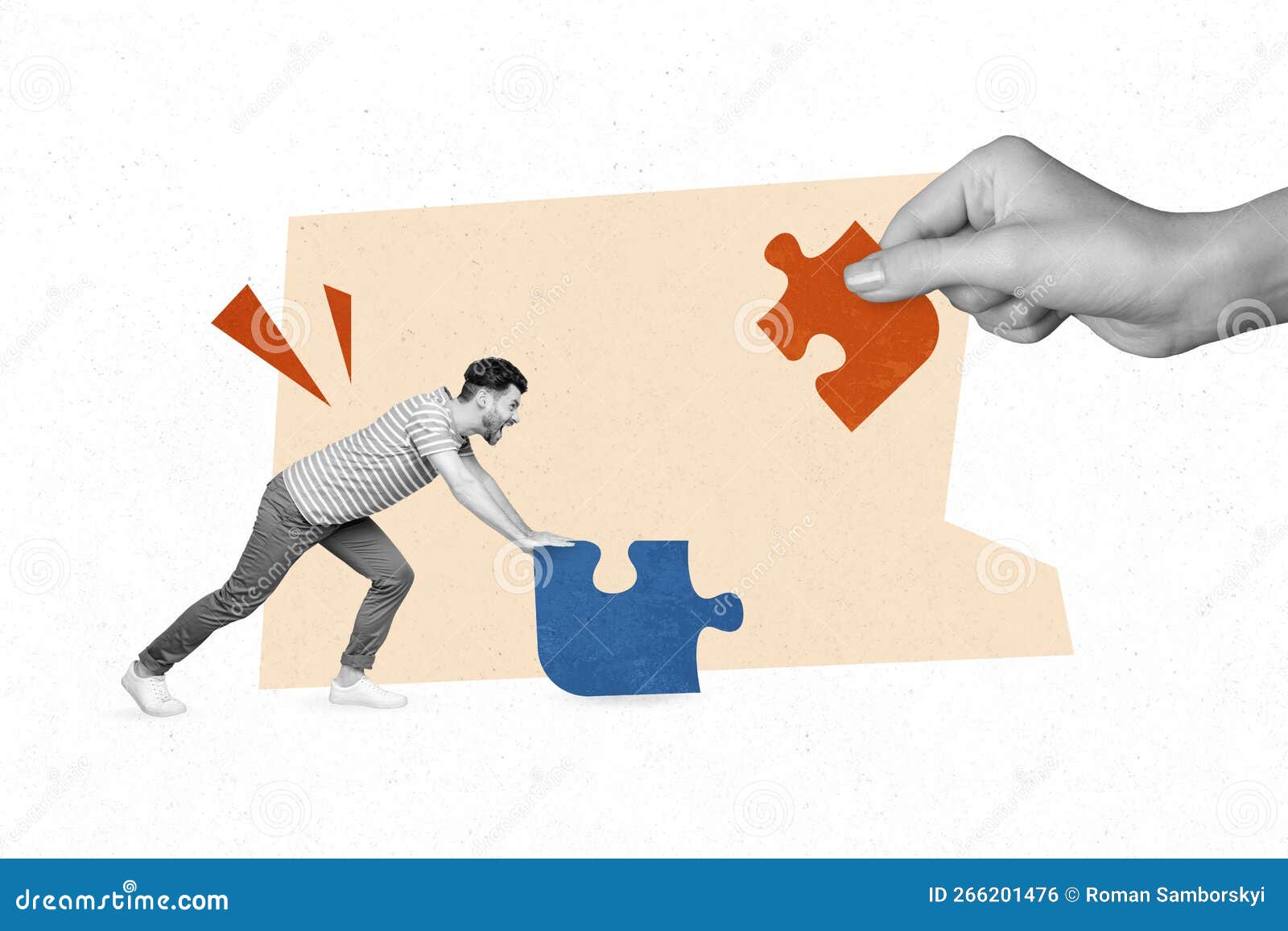 Collage Photo of Funny Active Hard Pushing Guy Puzzle Decision Solve ...