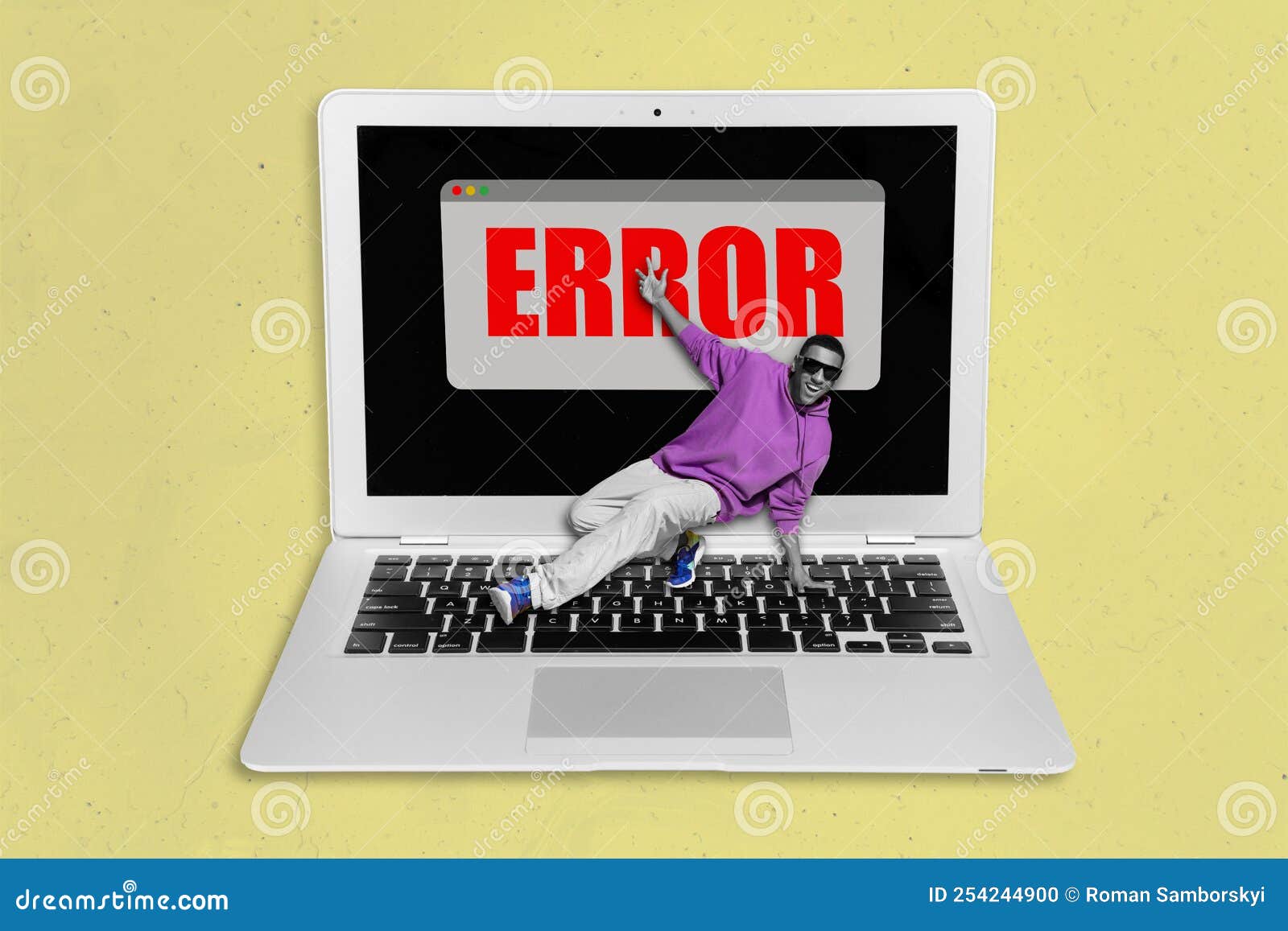 Collage Photo of Surrealistic Fix Computer Laptop Message Error Dancing ...