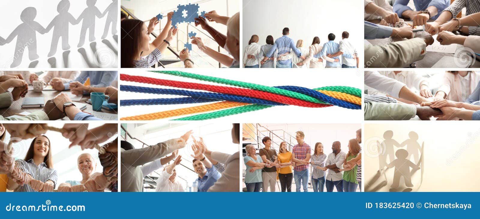 Collage with Photos, Banner Design. Concept of Unity and Support Stock ...