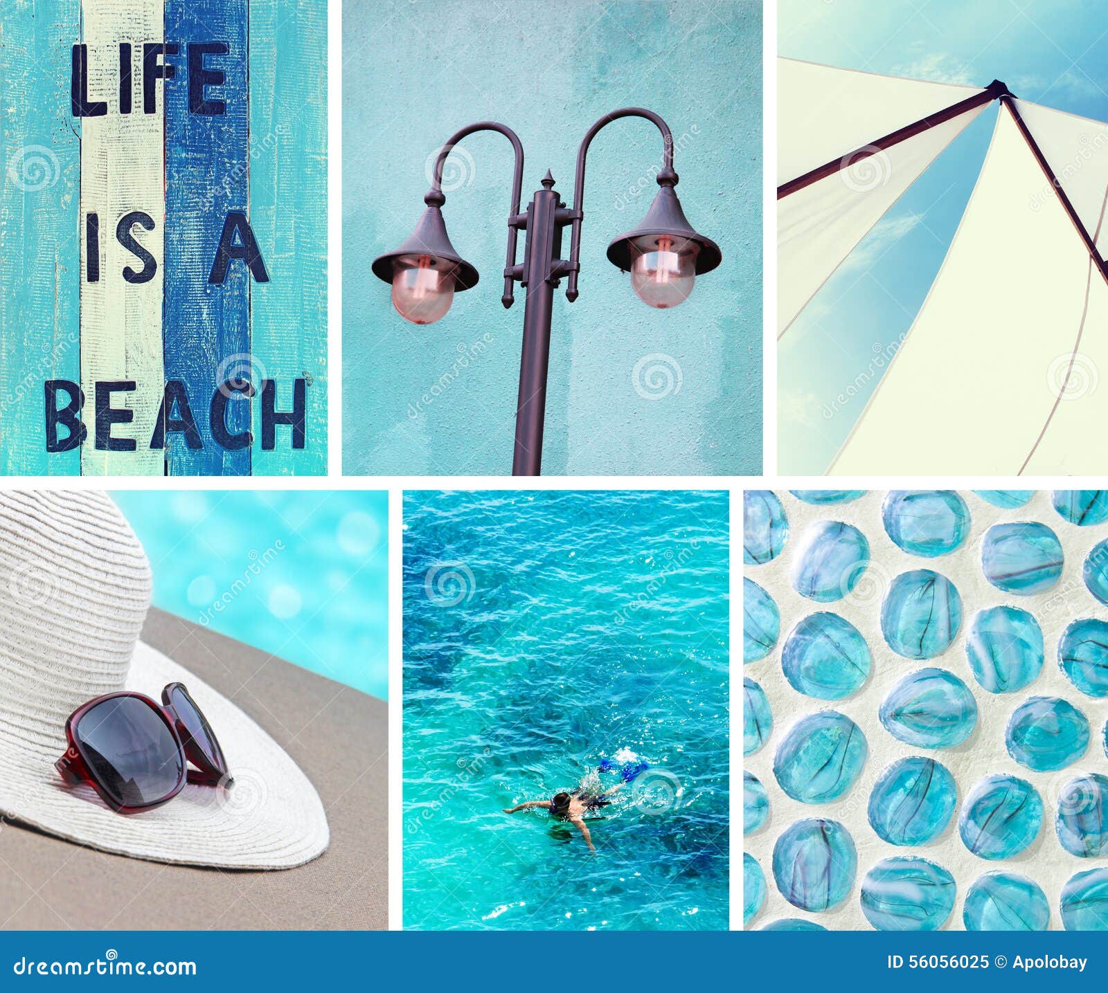 Collage of Photos in Blue Colors Stock Image - Image of multicolored ...