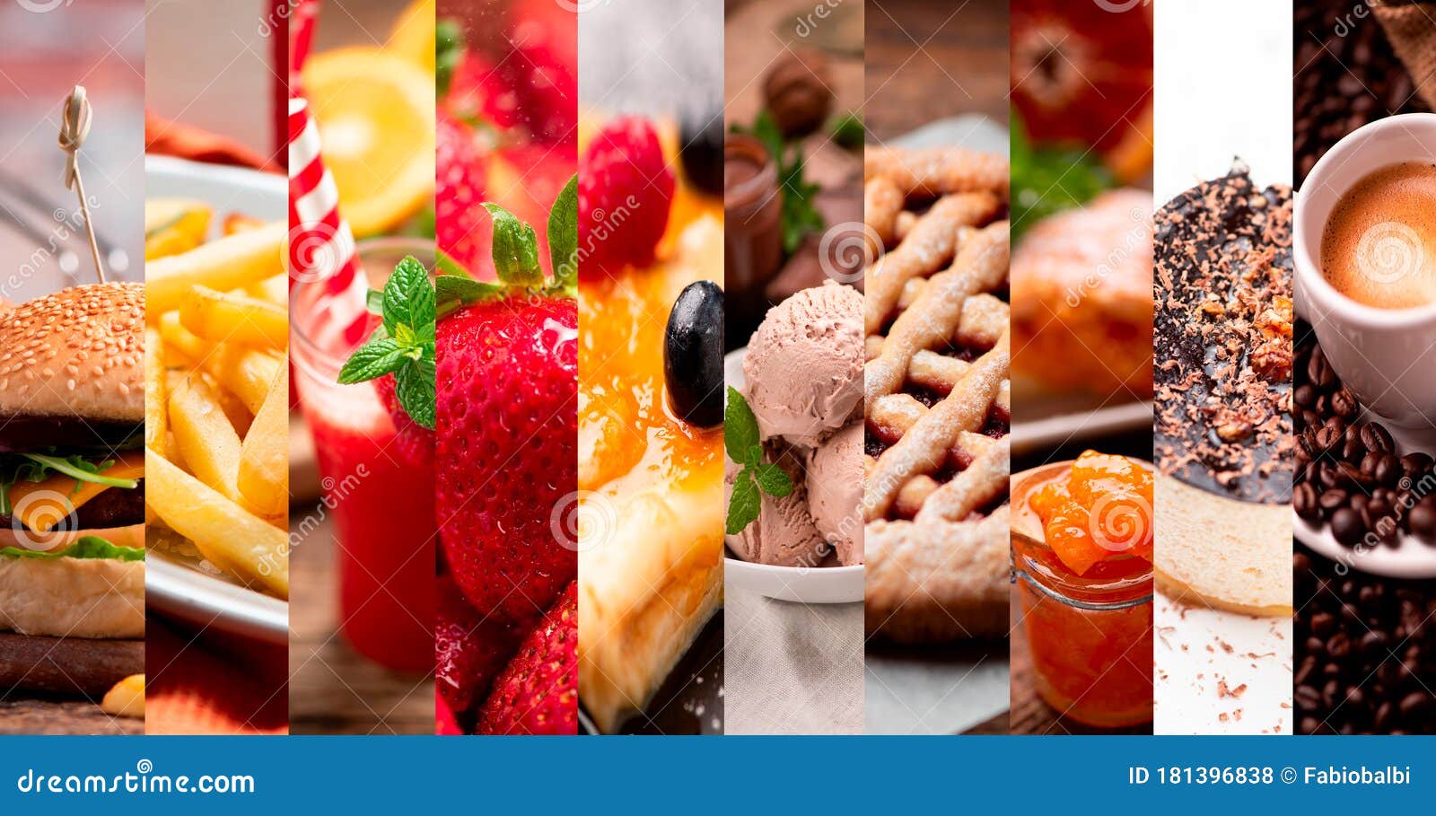 Collage of Photos of Different Food and Drinks Stock Photo - Image of ...