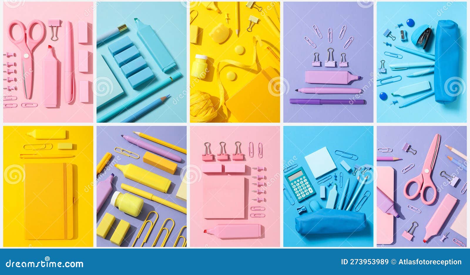 Collage of Photos with Different Stationary Tools Stock Image - Image ...