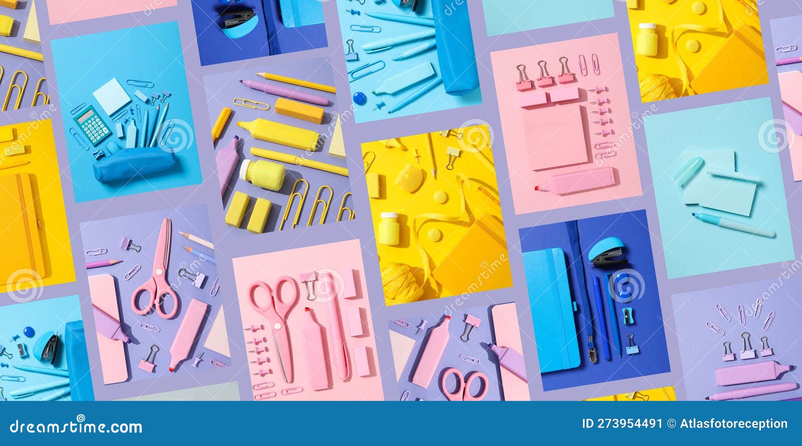 Collage of Photos with Different Stationary Tools Stock Image - Image ...