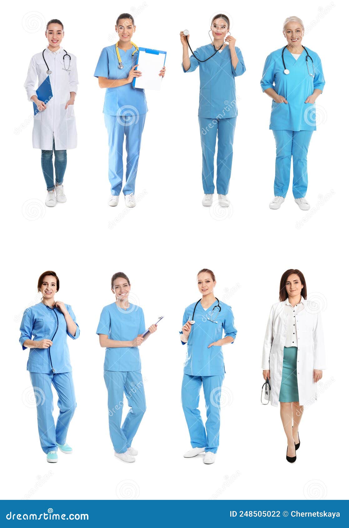 Collage with Photos of Doctors on White Background Stock Photo - Image ...