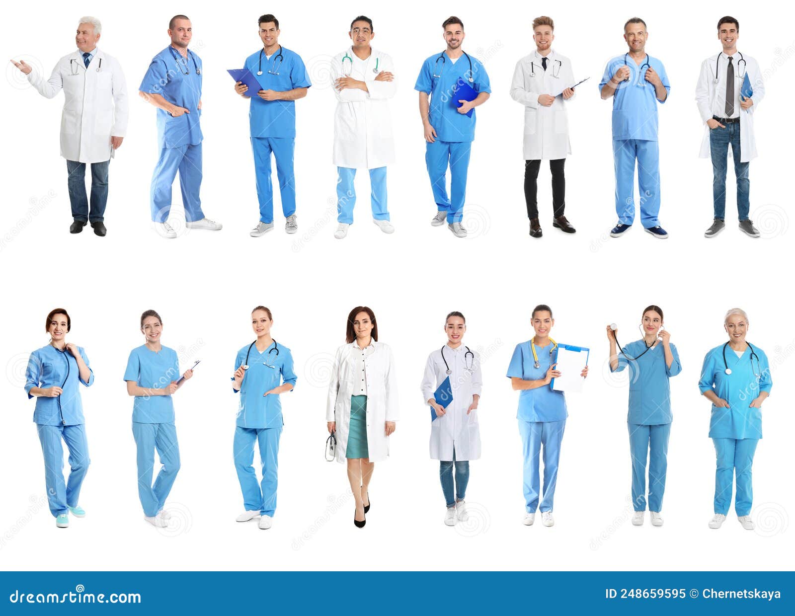 Collage with Photos of Doctors on White Background Stock Image - Image ...