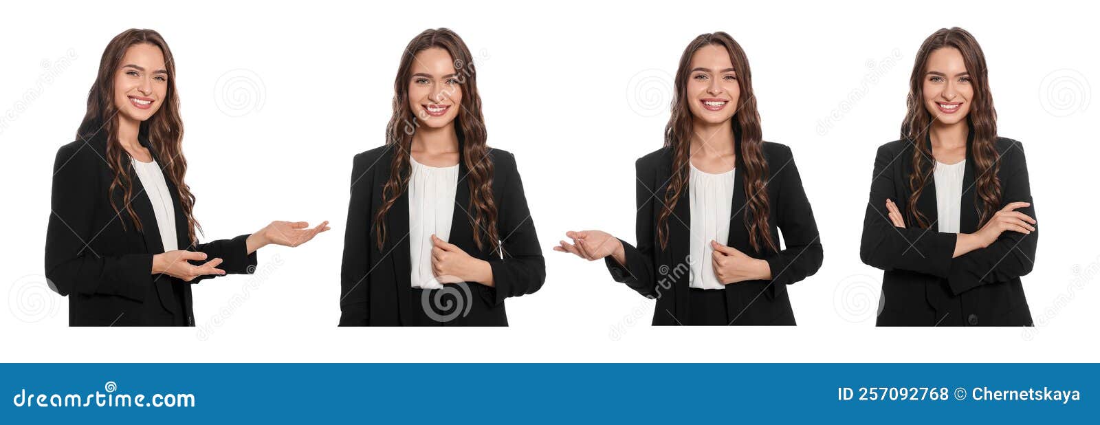 Collage with Photos of Hostess in Uniform on White Background. Banner ...